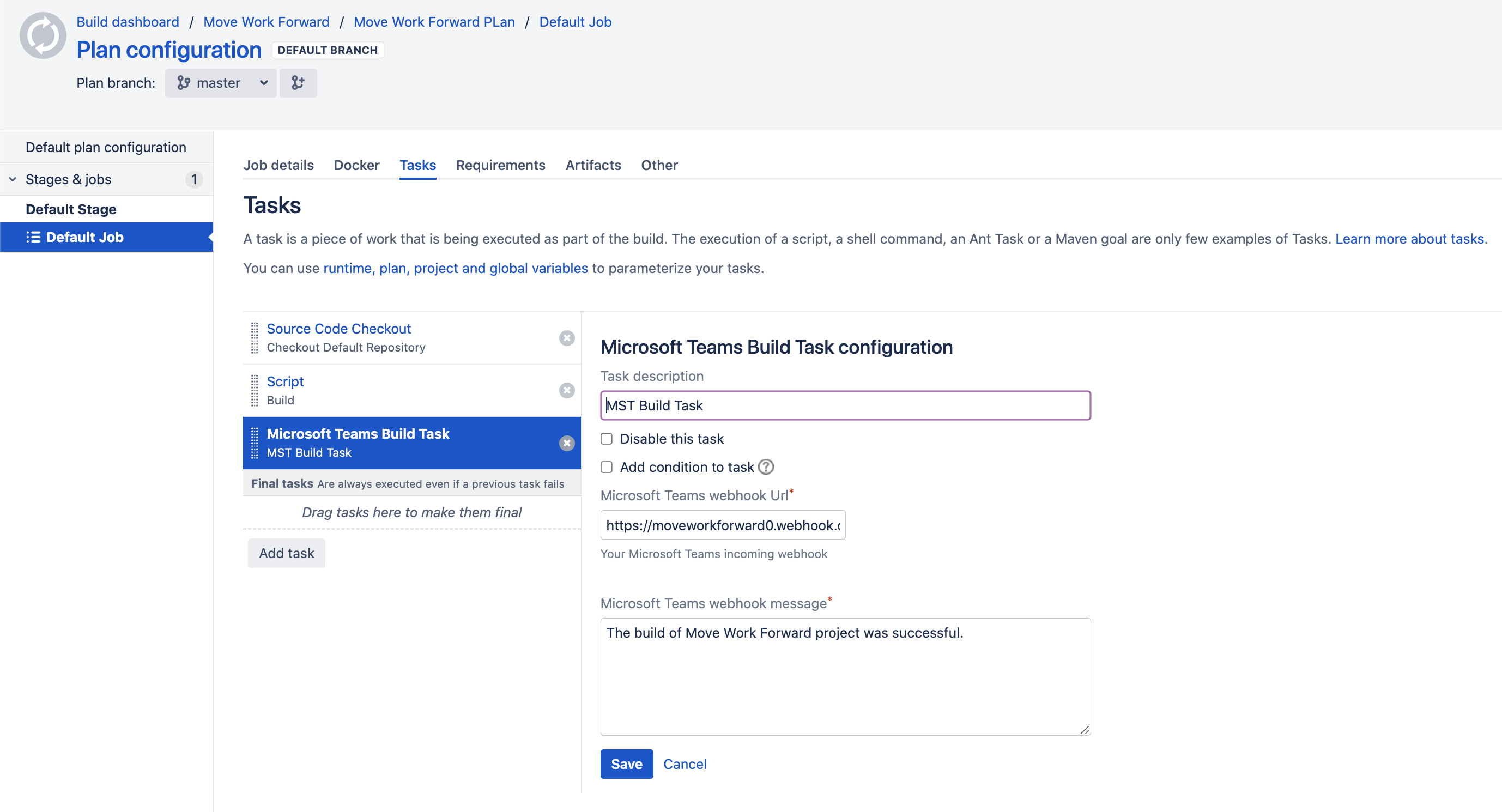 Microsoft Teams Bamboo Connector support of Bamboo Specs