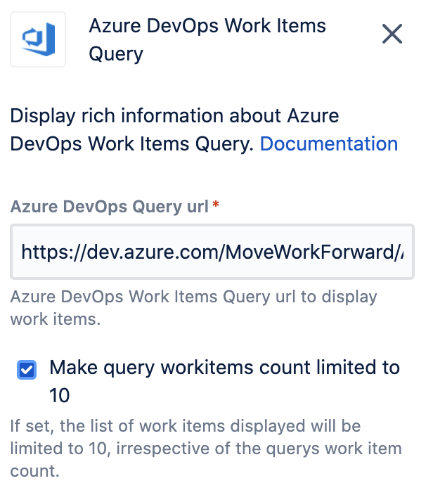 How to add a Microsoft Azure DevOps work item saved search query to a Confluence document