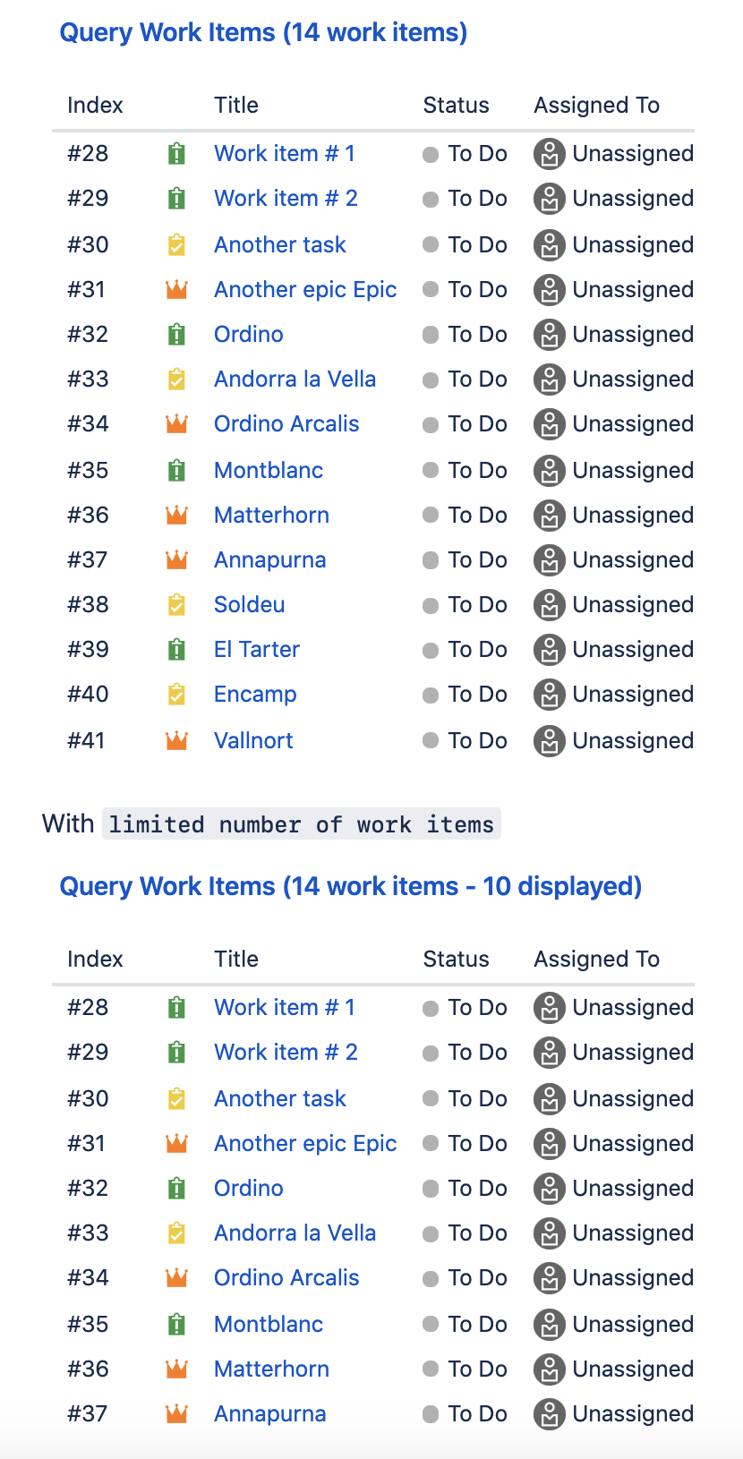 How to add a Microsoft Azure DevOps work item saved search query to a Confluence document
