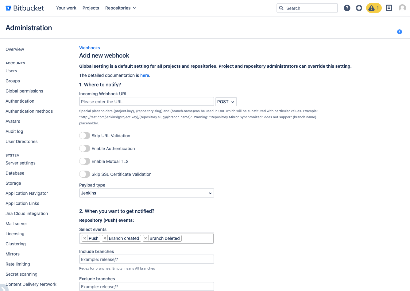 Global Configurations for Bitbucket admins