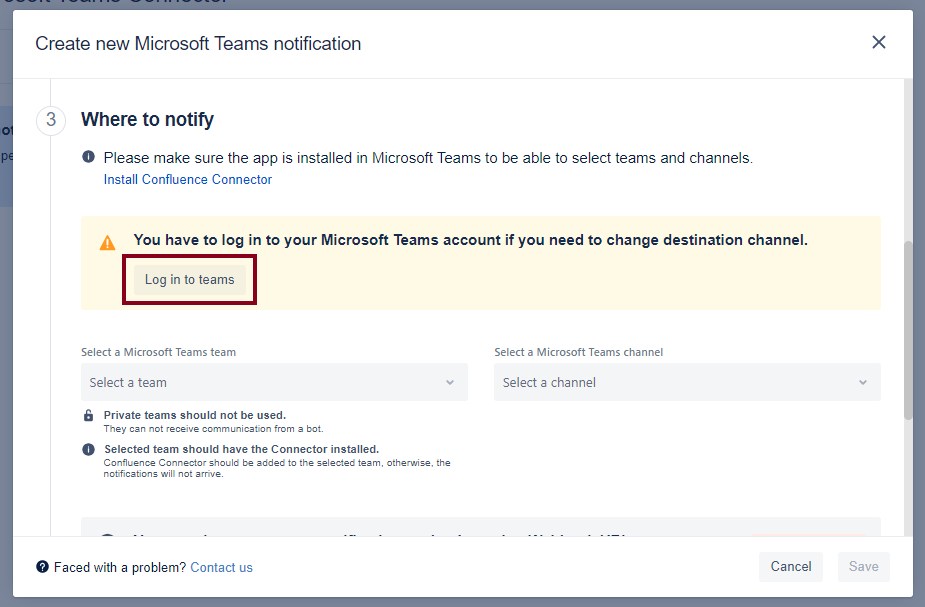 How to connect/disconnect Confluence and Microsoft Teams accounts?