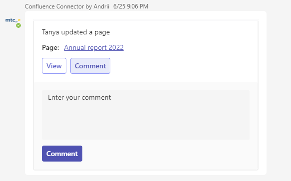 How to comment on Confluence content from Teams?