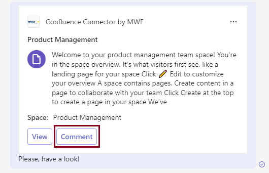 How to comment on Confluence content from Teams?