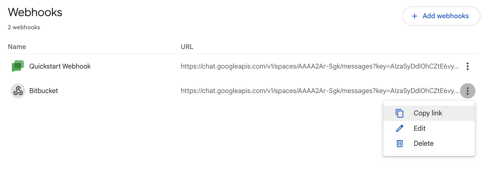 How to create Google Chat incoming webhook