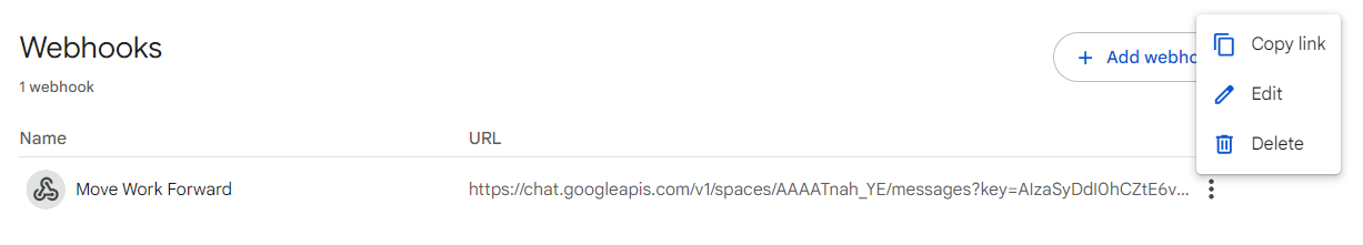 How to create Incoming Webhook URL for Google Chat space?