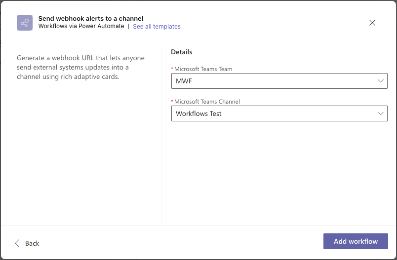 How to create webhook URL with Workflows app?
